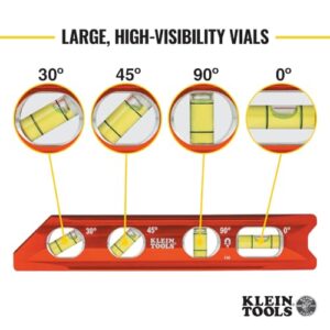 Klein Tools 935RB Torpedo Level, 8-Inch Billet Magnetic Level, 0/30/45/90 Degree Vials, V-Groove, Tapered Nose, High-Visibility Vial and Body