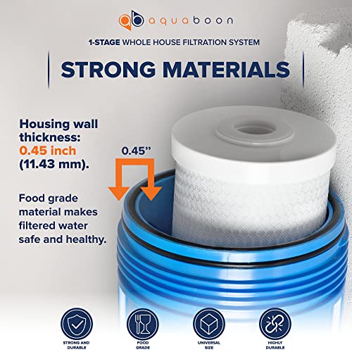 Whole House Water Filter System Housing 20" x 4.5" for Well Water - w/Wrench, Bracket & Pressure Gauge & Release Button(1" Port) and Carbon Block Water Filter - Compatible With Pentek 150234, BBFS-22