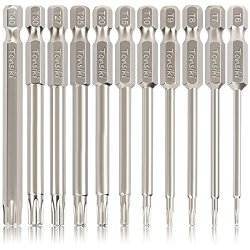 Torx Bit Set, Tonsiki 11PCS Security and Tamper Proof Star Bits Set S2 Steel with Magnetic, 3'' Long, T6-T40