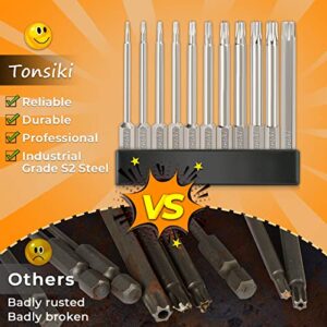 Torx Bit Set, Tonsiki 11PCS Security and Tamper Proof Star Bits Set S2 Steel with Magnetic, 3'' Long, T6-T40