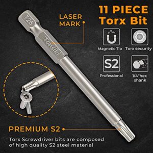 Torx Bit Set, Tonsiki 11PCS Security and Tamper Proof Star Bits Set S2 Steel with Magnetic, 3'' Long, T6-T40