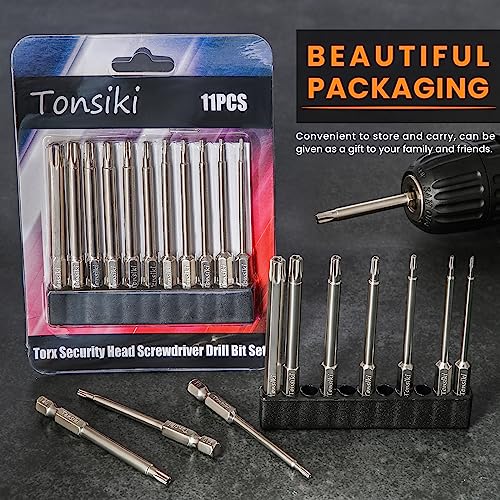 Torx Bit Set, Tonsiki 11PCS Security and Tamper Proof Star Bits Set S2 Steel with Magnetic, 3'' Long, T6-T40