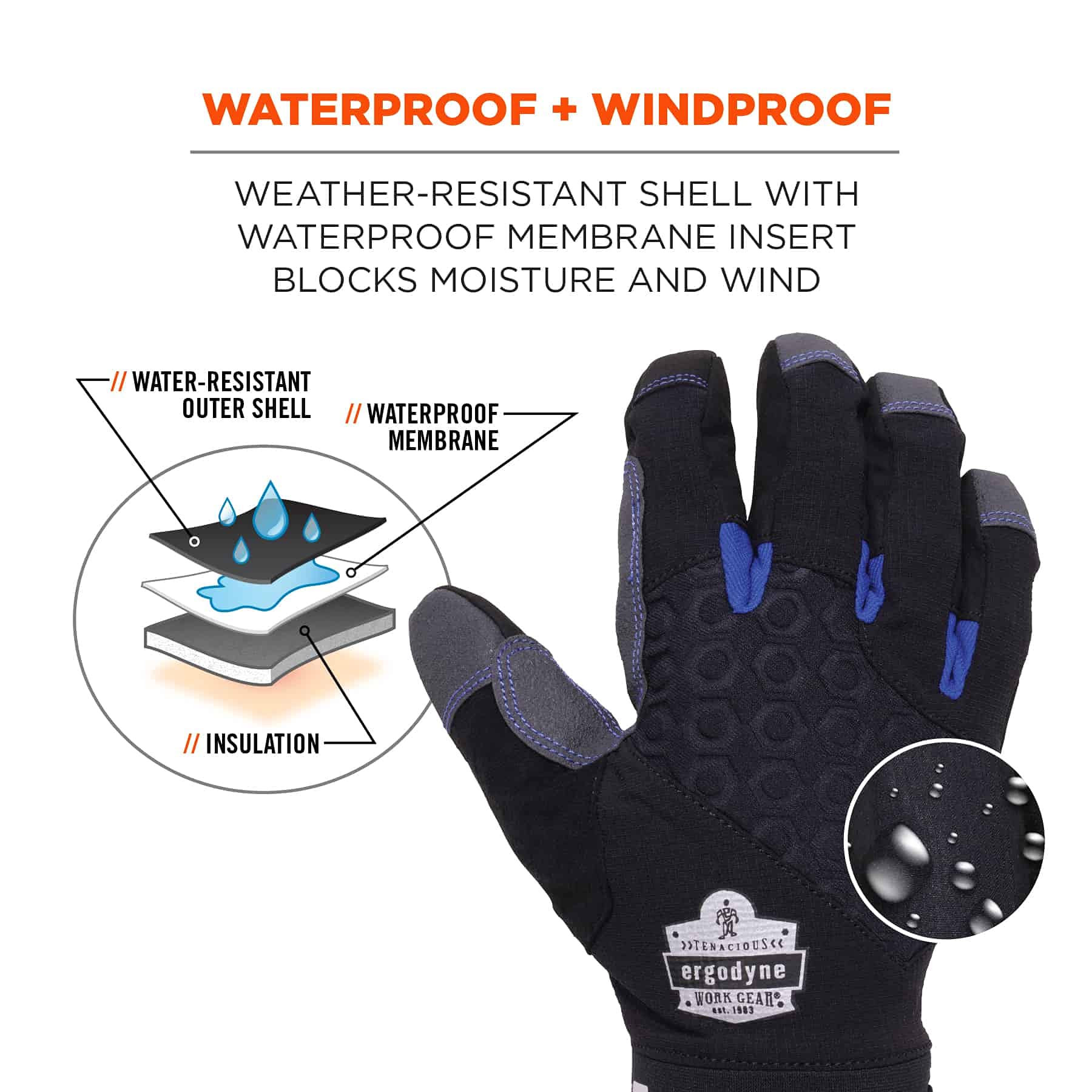 Ergodyne unisex adult Reinforced Thermal Waterproof Winter Work Gloves, Black, Large Pack of 1 US