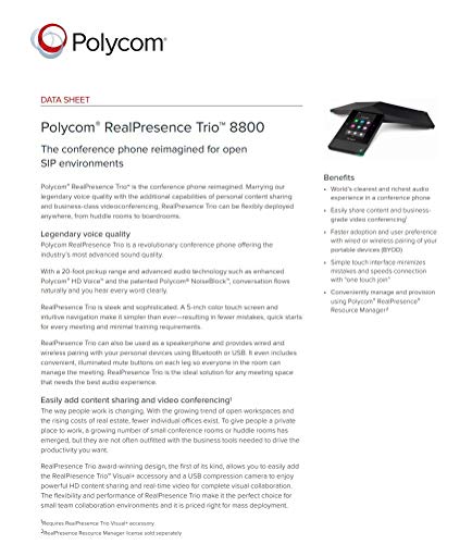 Polycom 2200-66070-001 RealPresence Trio 8800 Conference VoIP phone BT Interface