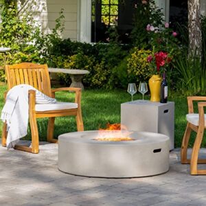 gdfstudio hearth 50k btu outdoor gas fire pit table with tank holder (circular, light grey)