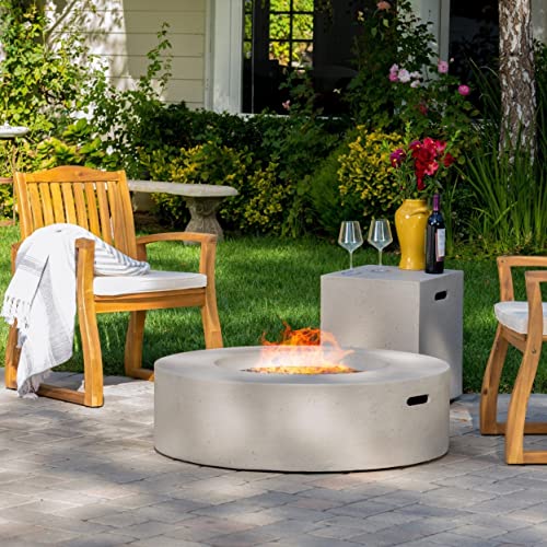 GDFStudio Hearth 50K BTU Outdoor Gas Fire Pit Table with Tank Holder (Circular, Light Grey)