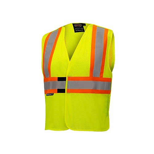 Pioneer High Vis Flame Resistant Vest – For Men and Women - 3 Snap Button Front - Mesh - Reflective Tape - Yellow/Green