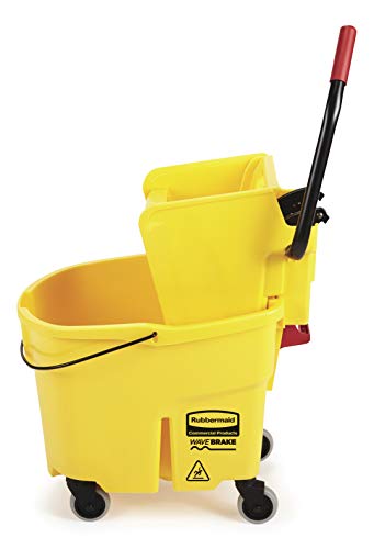 Rubbermaid Commercial Products, WaveBrake - Commercial Industrial Mop Bucket, 35 Quart, Yellow & Rubbermaid Commercial Universal Headband Blend Mop, Blue, Fg23800Bl00