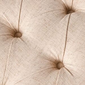 Tufted Round Ottoman, 30" Linen and Burlap