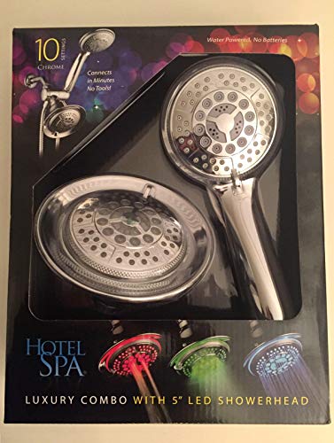 Hotel Spa Shower Combo with LED Shower Head – High-Performance 2 in 1 Combination Shower System – Use Overhead Hands-Free, Enjoy Regular or LED Shower Pampering Shower Heads / Ambiance of LED Lighting