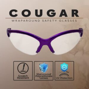 Global Vision Cougar Safety Glasses Nurses Dental Assistant Glasses Shooting Glasses for Women Men Clear Lens (Purple)