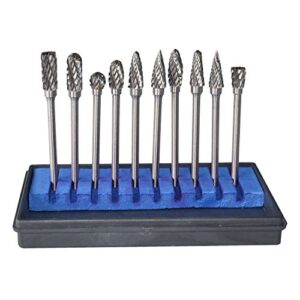 KOTVTM Double Cut Carbide Rotary Burr Set - 10 pcs 1/8" (3mm) Shank, 1/4" (6mm) Head Length Tungsten Steel Carbide Rotary Files Diamond Burrs Set for Woodworking,Drilling, Engraving, Polishing…