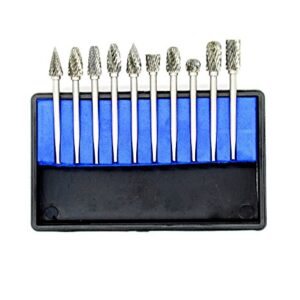 KOTVTM Double Cut Carbide Rotary Burr Set - 10 pcs 1/8" (3mm) Shank, 1/4" (6mm) Head Length Tungsten Steel Carbide Rotary Files Diamond Burrs Set for Woodworking,Drilling, Engraving, Polishing…