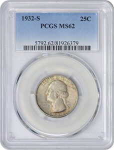 1932-s washington quarter, ms62, pcgs