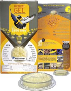 bird barrier optical gel (24 pack) · get rid of birds: pigeons, woodpeckers, gulls, crows, starlings, mud swallows on ledges, signs, balconies, soffits, beams, skylights, signs, roofs, hvac, etc.