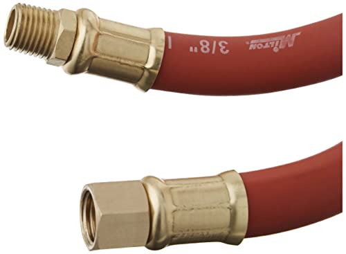 Milton 2760-3LH Air Leader Hose, 3/8" x 3 ft. Rubber Hose - 1/4" NPT Brass Ends - 300 Max PSI