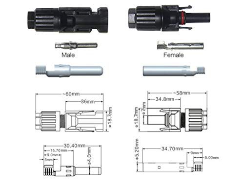 Sunway Solar Panel Cable Connectors 8pairs for Connecting Solar Connector Adapters with Assembly Tool Spanners for Connecting Solar Panels Extension Cable, 10 awg PV Wire,Solar Controller Regulator