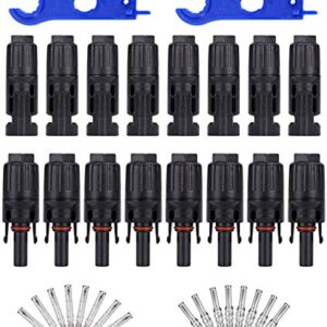 Sunway Solar Panel Cable Connectors 8pairs for Connecting Solar Connector Adapters with Assembly Tool Spanners for Connecting Solar Panels Extension Cable, 10 awg PV Wire,Solar Controller Regulator