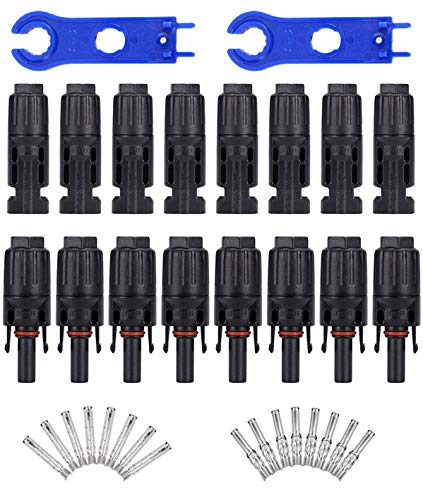 Sunway Solar Panel Cable Connectors 8pairs for Connecting Solar Connector Adapters with Assembly Tool Spanners for Connecting Solar Panels Extension Cable, 10 awg PV Wire,Solar Controller Regulator