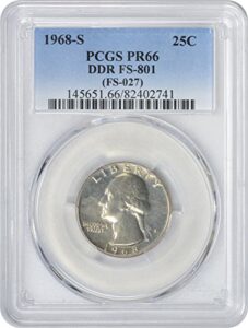 1968-s washington quarter ddr fs-801 pr66 pcgs