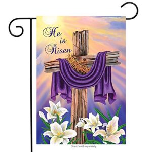 easter cross garden flag religious he is risen briarwood lane 18" x 12.5"