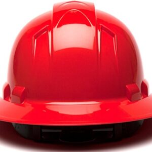 Pyramex Ridgeline Full Brim Hard Hat, 4-Point Ratchet Suspension, Red