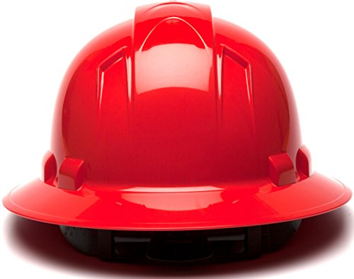 Pyramex Ridgeline Full Brim Hard Hat, 4-Point Ratchet Suspension, Red