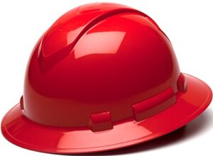 pyramex ridgeline full brim hard hat, 4-point ratchet suspension, red