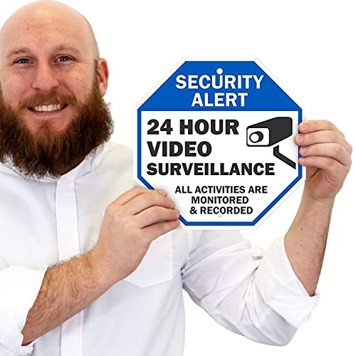 "Security Alert - 24 Hour Video Surveillance, All Activities Monitored" Sign By SmartSign | 10" x 10" Aluminum