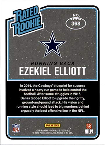 Ezekiel Elliott 2016 Donruss Football Mint Rated Rookie Card #368 Picturing This Dallas Cowboys Star in His White Jersey