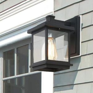 LALUZ Rectangle Porch Lights Outdoor, A03156 Farmhouse Weather-Proof Exterior Light Fixture with Clear Glass, Anti-Rust Outdoor Wall Lantern in Matte Black Finish for Front Door, Patio, Yards, Garage