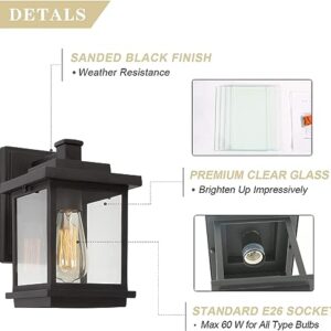 LALUZ Rectangle Porch Lights Outdoor, A03156 Farmhouse Weather-Proof Exterior Light Fixture with Clear Glass, Anti-Rust Outdoor Wall Lantern in Matte Black Finish for Front Door, Patio, Yards, Garage