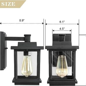 LALUZ Rectangle Porch Lights Outdoor, A03156 Farmhouse Weather-Proof Exterior Light Fixture with Clear Glass, Anti-Rust Outdoor Wall Lantern in Matte Black Finish for Front Door, Patio, Yards, Garage