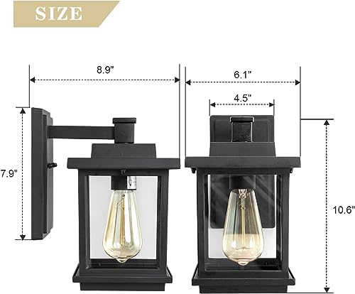 LALUZ Rectangle Porch Lights Outdoor, A03156 Farmhouse Weather-Proof Exterior Light Fixture with Clear Glass, Anti-Rust Outdoor Wall Lantern in Matte Black Finish for Front Door, Patio, Yards, Garage