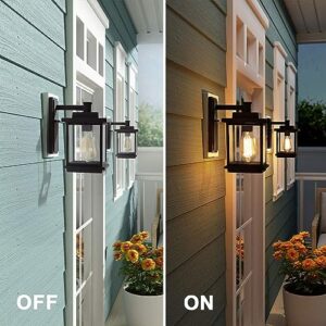 LALUZ Rectangle Porch Lights Outdoor, A03156 Farmhouse Weather-Proof Exterior Light Fixture with Clear Glass, Anti-Rust Outdoor Wall Lantern in Matte Black Finish for Front Door, Patio, Yards, Garage