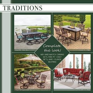 Hanover Traditions 5-Piece High-Dining Patio Set with 4 Tall Counter-Height Swivel Chairs and Rust-Free Aluminum Slat 30,000 BTU Rectangular Fire Pit Table, Modern Weather Resistant Outdoor Furniture