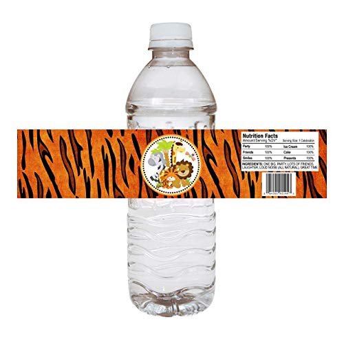 Jungle Safari Party Water Bottle Labels by Adore By Nat - Animal Print Baby Shower Party Drink Stickers - Set of 12