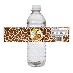 Jungle Safari Party Water Bottle Labels by Adore By Nat - Animal Print Baby Shower Party Drink Stickers - Set of 12