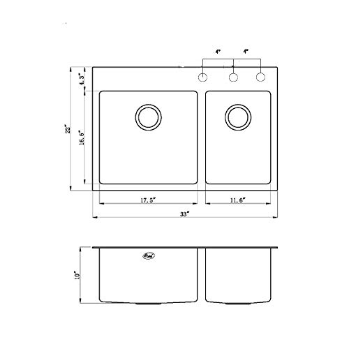 33 Inch Drop In Topmount Stainless Steel Kitchen Sink Package 16 Gauge Double 60/40 Bowl Basin w/ 9 Gauge Deck - Complete Sink Pack