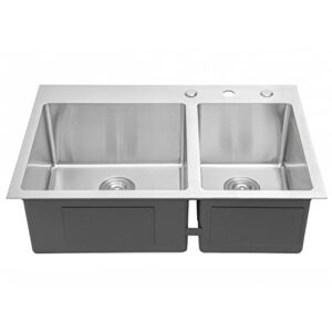 33 Inch Drop In Topmount Stainless Steel Kitchen Sink Package 16 Gauge Double 60/40 Bowl Basin w/ 9 Gauge Deck - Complete Sink Pack