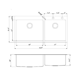 43 Inch Drop In Topmount Stainless Steel Super Sized Kitchen Sink 16 Gauge Double Bowl Basin w/ 9 Gauge Deck - Complete Sink Pack