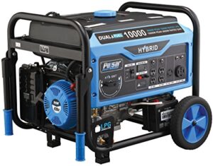 pulsar pg10000b16 portable dual fuel generator-8000 rated 10000 peak watts-gas & lpg electric start-switch-&-go build in, rv ready-carb compliant, 10, 000w, black