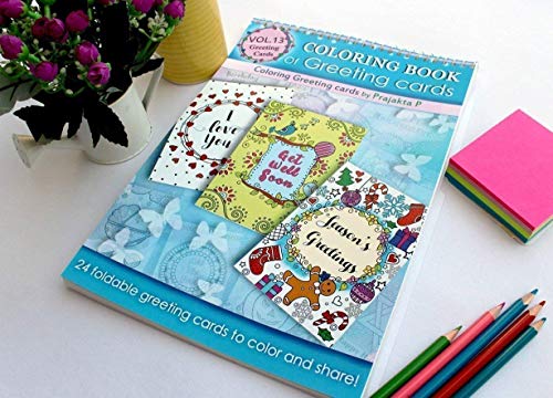 Coloring book of greeting cards: 24 handmade foldable cards to color | Premium Handmade Paperback Spiral Bound Coloring Book | Art and Sip Party, DIY Kit, Party favor | Easy & fun drawings to color