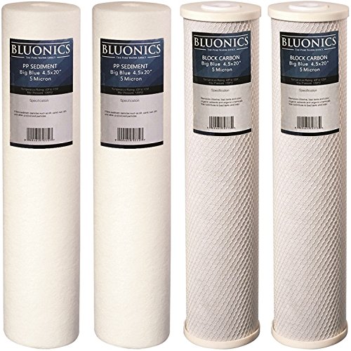 Bluonics Sediment & Carbon Block Water Filters 4pcs 4.5" x 20" (5Micron) Whole House Cartridges