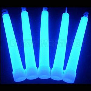 glow sticks bulk wholesale, 25 6” industrial grade blue light sticks. bright color, glow 12-14 hrs, safety glow stick with 3-year shelf life, glowwithus brand