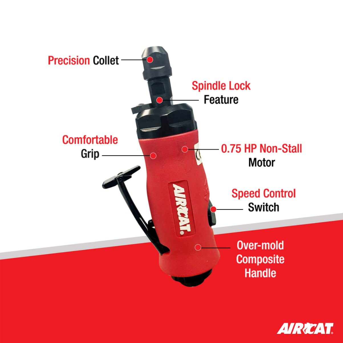 AIRCAT Pneumatic Tools 6285: .75 HP Straight Die Grinder with Spindle Lock 20,000 RPM