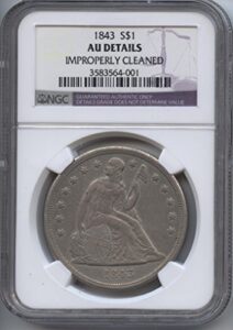 1843 liberty seated dollar au details ngc #3583564-001