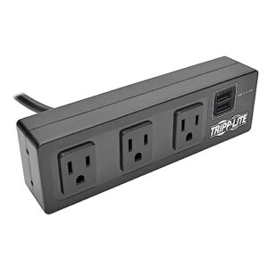 Tripp Lite 3 Outlet Surge Protector Power Strip with Desk Clamp, 10ft. Cord, 510 Joules, 2 USB Charging Ports, Black, $20K Insurance & (TLP310USBC)