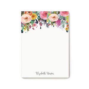 multi flower art personalized notepads - small notepad 5x7 w/ 50 printed sheets – personalized stationery w/custom size, & more – classy desk supplies – customizable to 8x10” - multi flower notepad