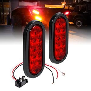 true mods 2pc 6" red oval led trailer tail light kit [dot fmvss 108] [sae s2tsi6p2] [grommet & plug included] [ip67 waterproof] [stop turn tail] trailer brake lights for boat trailer rv trucks